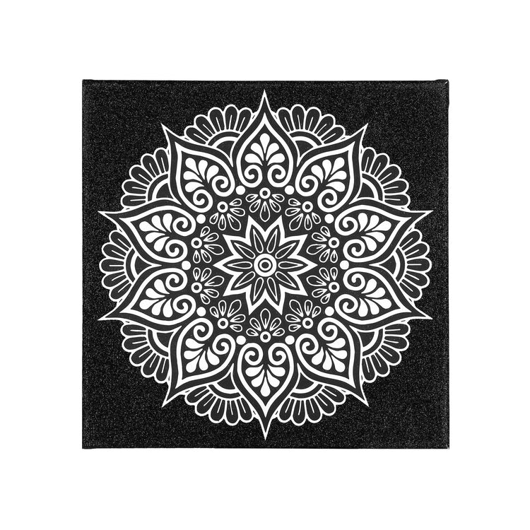Pictură mandala, pânza neagră cu sclipici, model floare, 30x30 cm, Pic ...