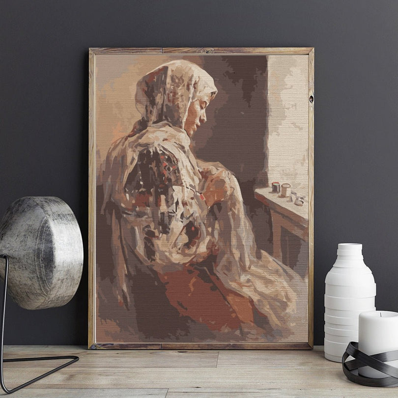 Sewing (Ţărăncuţă cosând) - Pictură pe numere - Pictorul Fericit